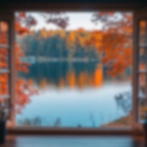 Autumn Lake View Zoom Background, Open Window Scene Visual Background ...