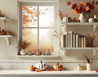 Zoom Background, Autumn Bookshelf for Zoom Meeting, Virtual Background ...