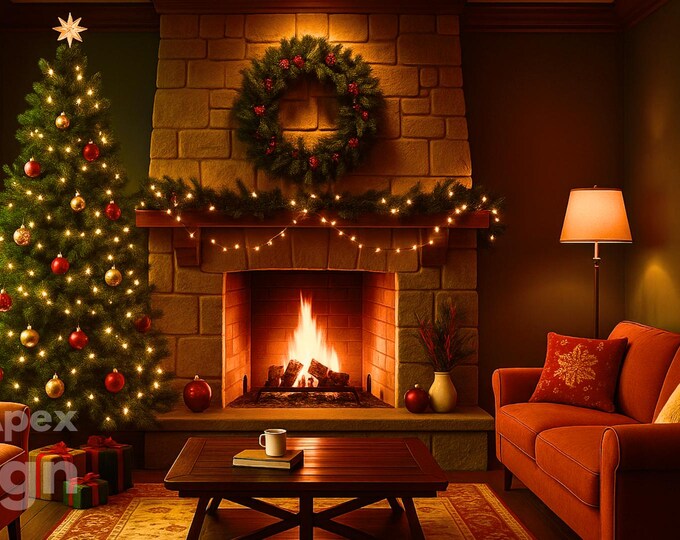 Christmas Cozy Zoom Background, Winter Fireplace Scene, Virtual Holiday ...