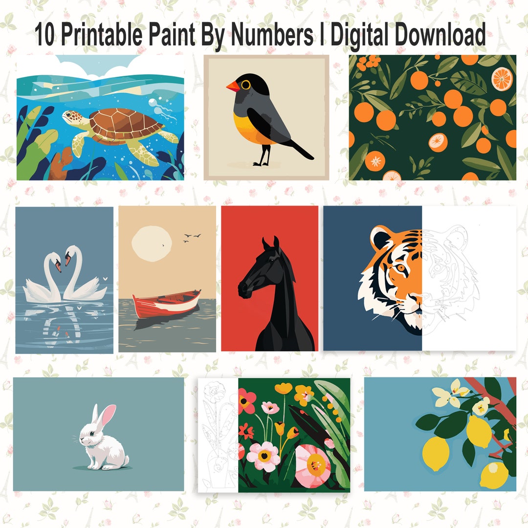 10 Paintable Paint by Numbers for Adult - Paint by Number for Kid ...