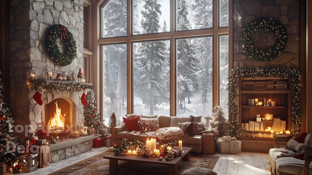 Christmas Cabin Zoom Background, Holiday Fireplace, Zoom Meeting ...