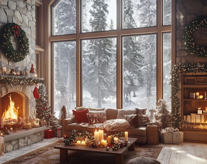 Christmas Cabin Zoom Background, Holiday Fireplace, Zoom Meeting ...