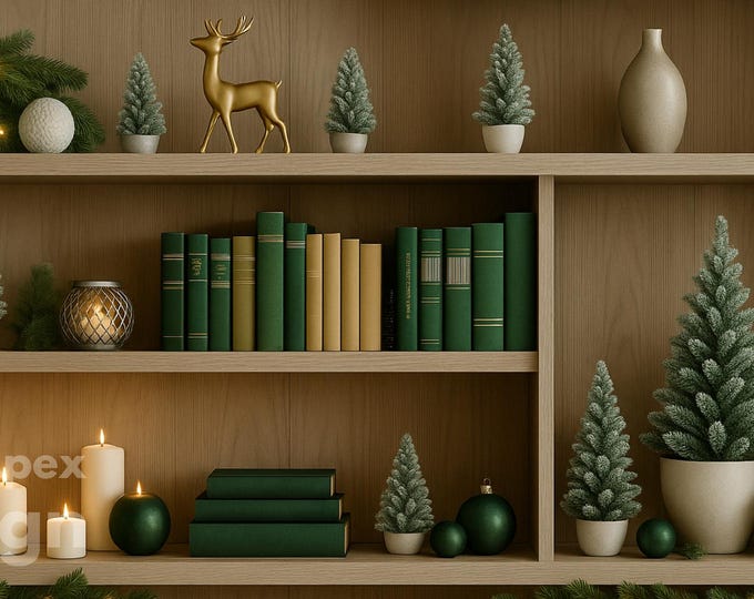 Cozy Christmas Zoom Visual Background, Holiday Decor Bookshelf Virtual ...
