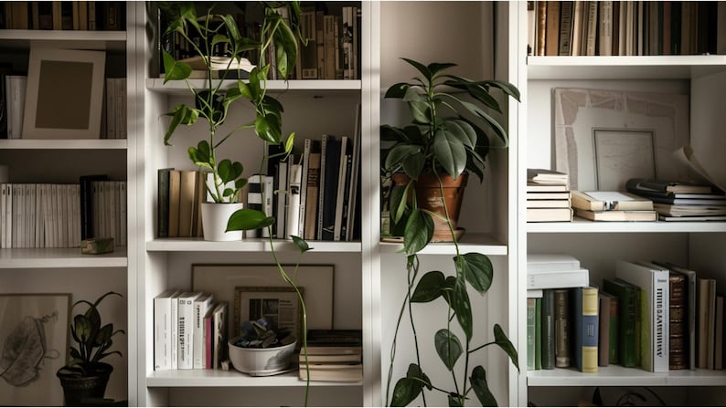 Zoom Visual Background, Plant Bookshelf Zoom Background, Virtual ...