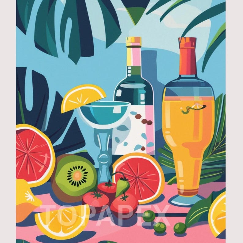 Paint by Number, Cocktail Paint by Numbers, DIY Art, Digital Summer ...
