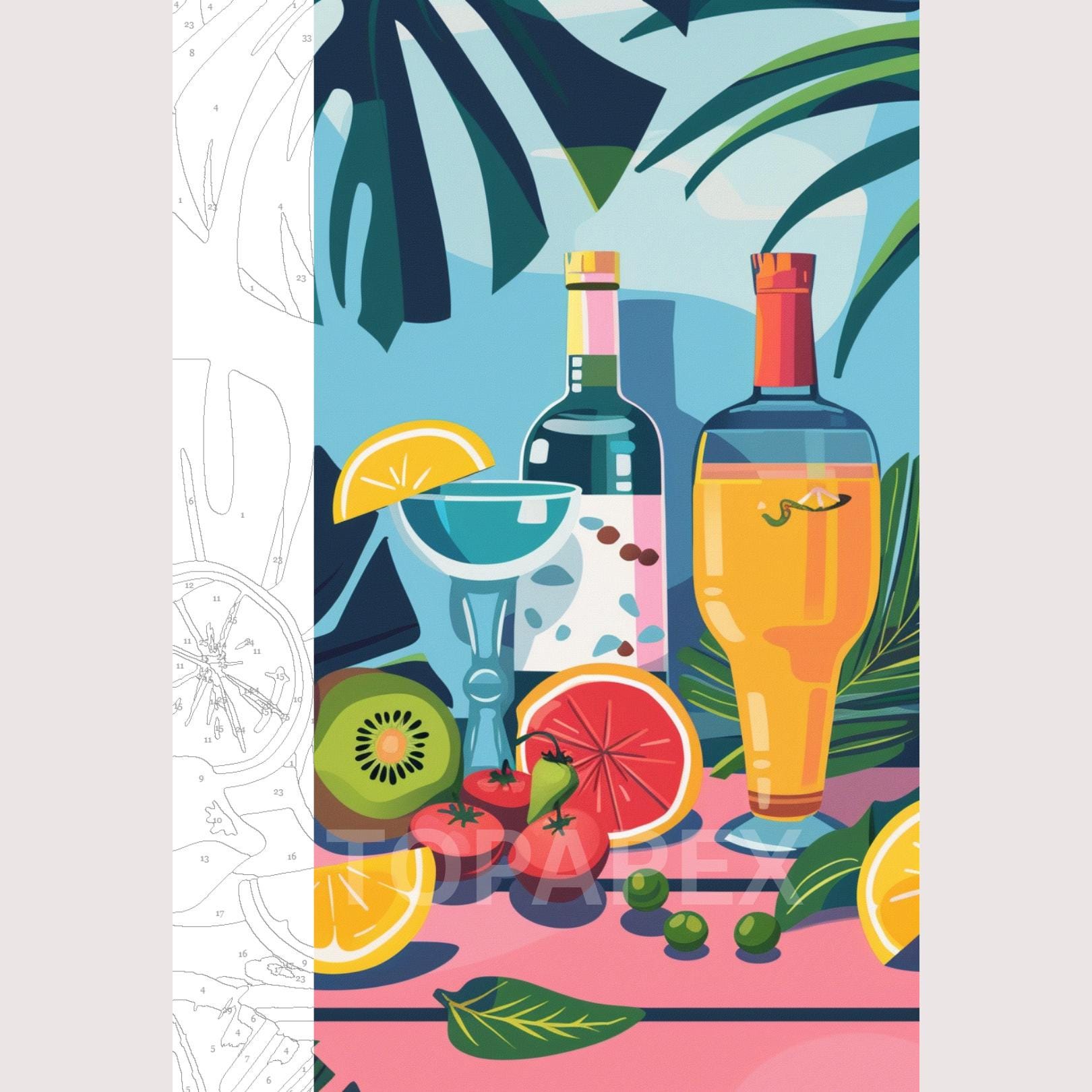 Paint by Number, Cocktail Paint by Numbers, DIY Art, Digital Summer ...