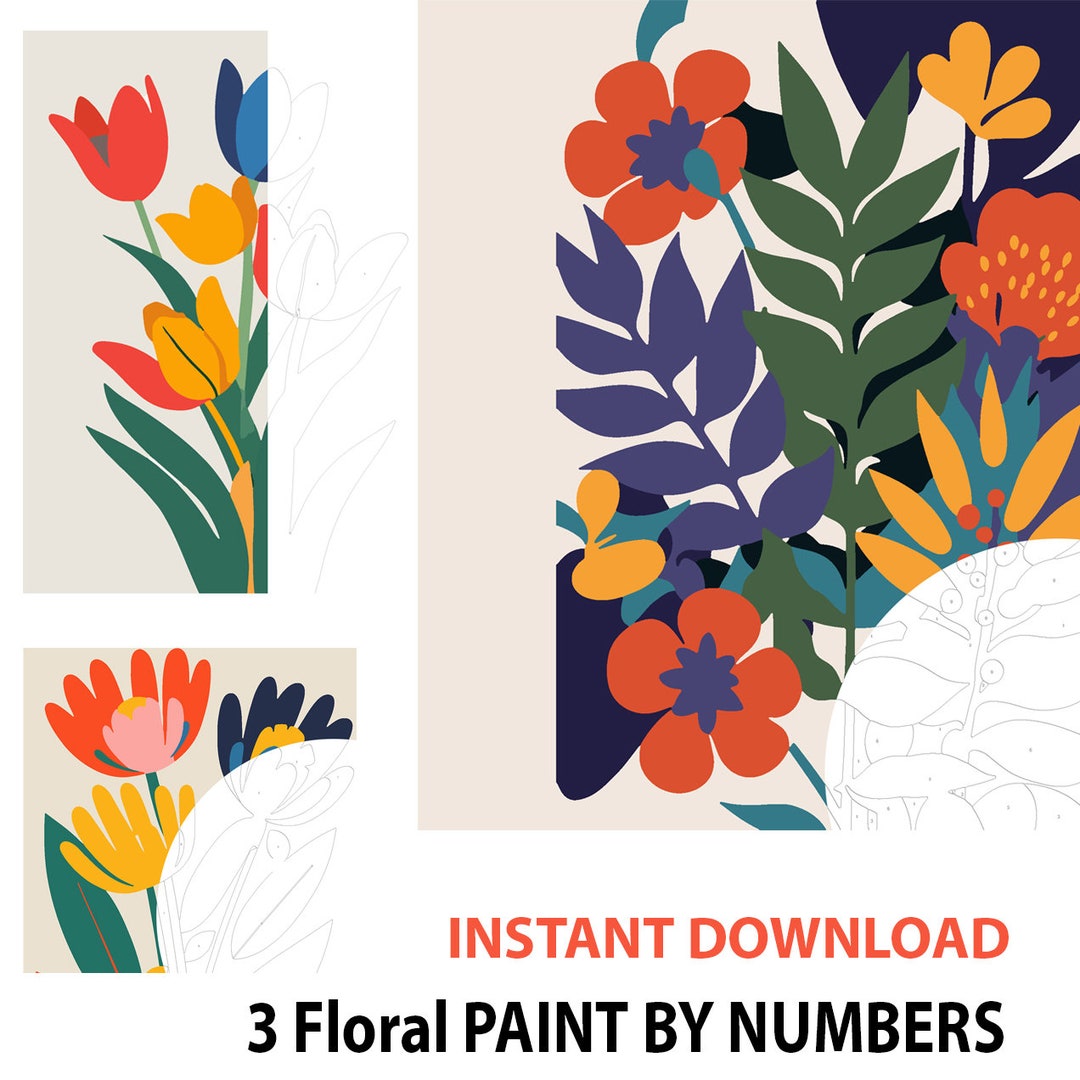 Paint by Number -3 Floral Flower Printable Paint by Numbers - Paint by ...