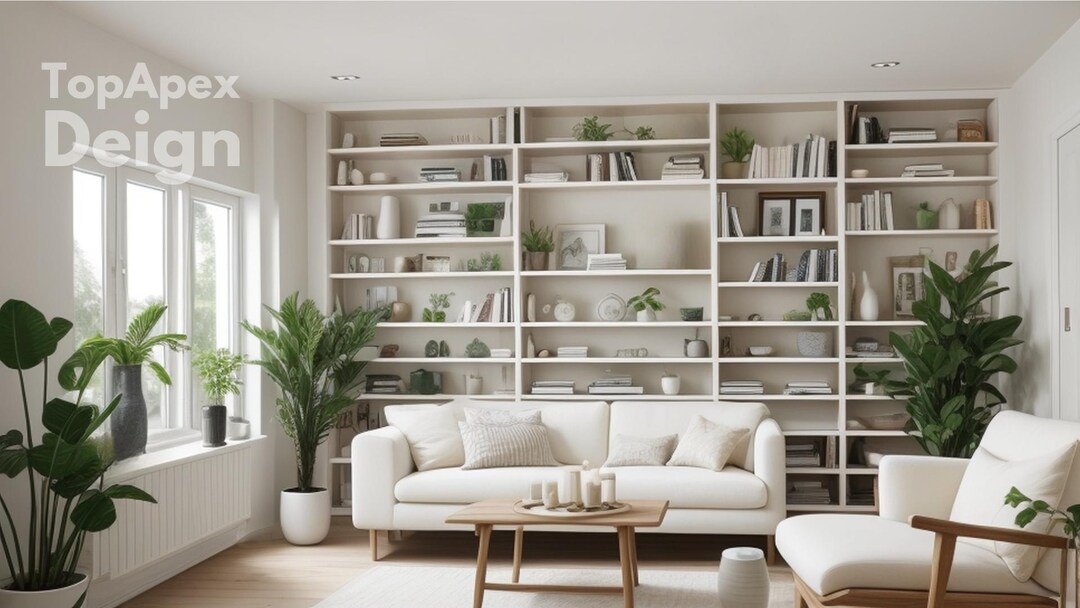 Bookshelf Zoom Background, Zoom Visual Background, Minimalist Living ...