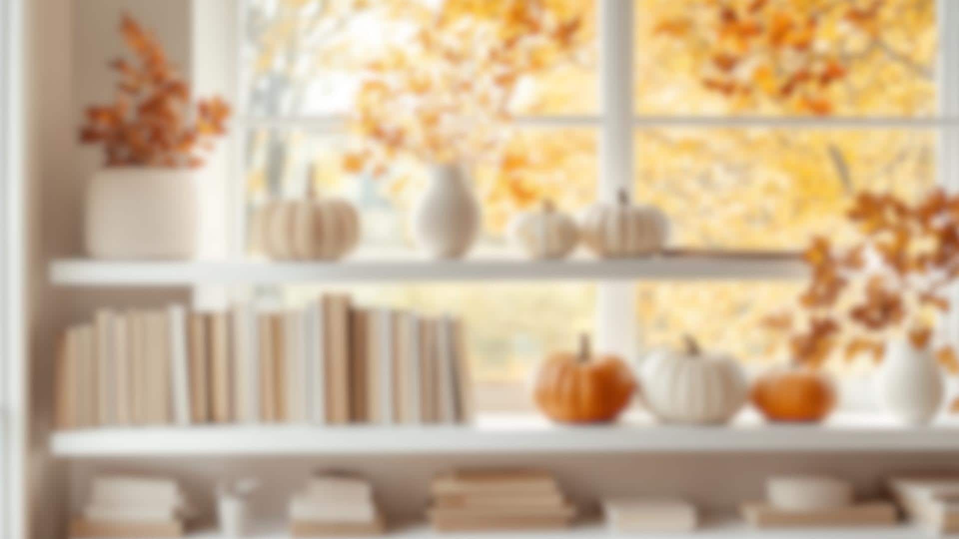 Zoom Background, Autumn Bookshelf for Zoom Meeting, Virtual Background ...