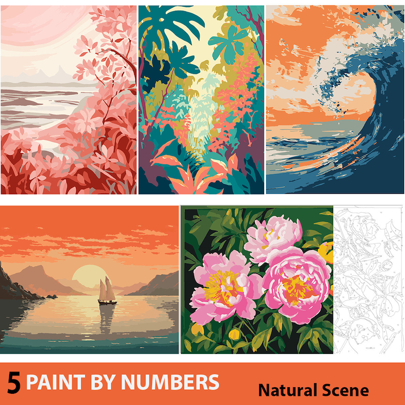 Paint by Number - 5 Printable Paint by Numbers - Paint by Numbers for ...