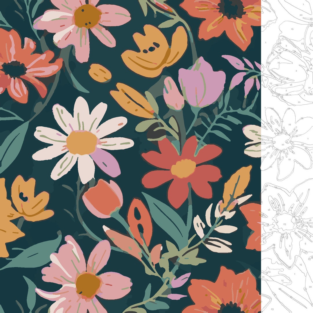 Paint by Number-abstract Wild Flowers - Neutral Flower Paint by Numbers ...