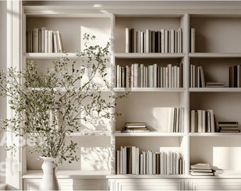 Wood Bookshelf Zoom Background, Minimalist Library Virtual Background ...