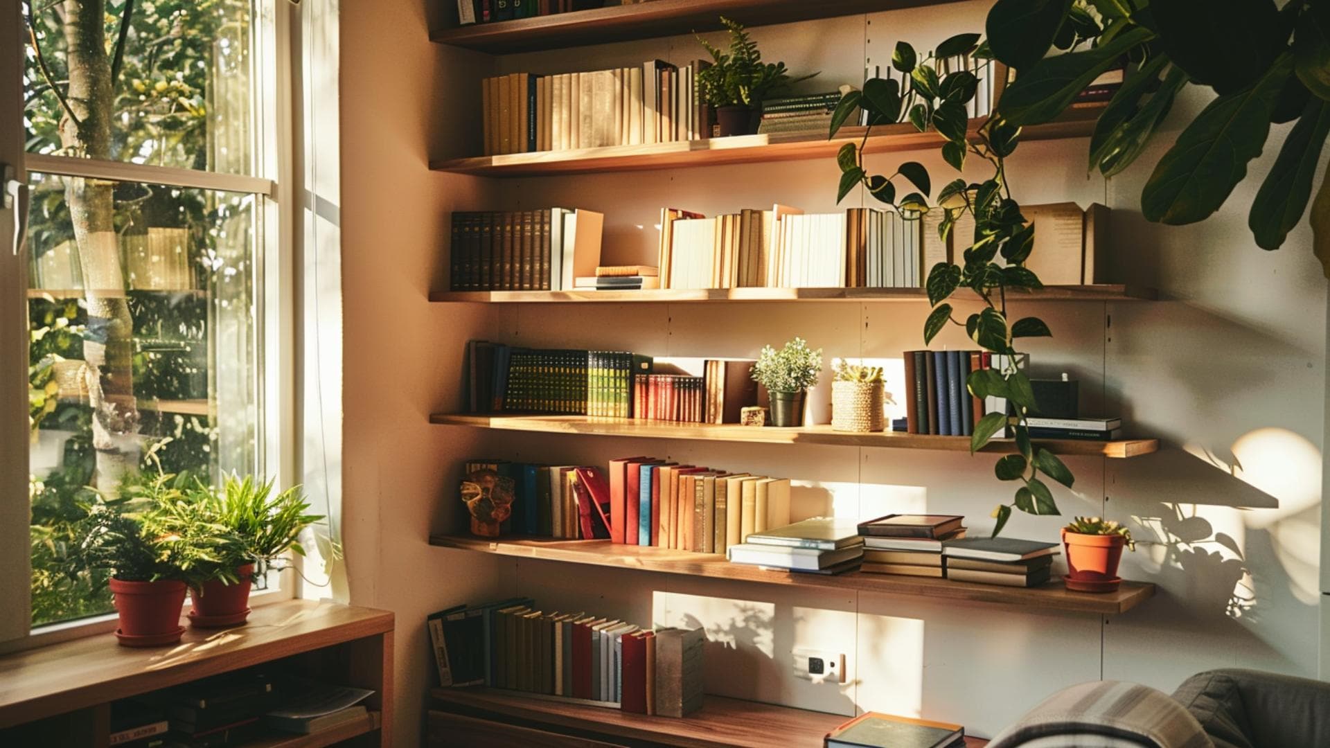 Zoom Background, Sunlit Bookshelf Virtual Backdrop, Zoom Call Backdrop ...