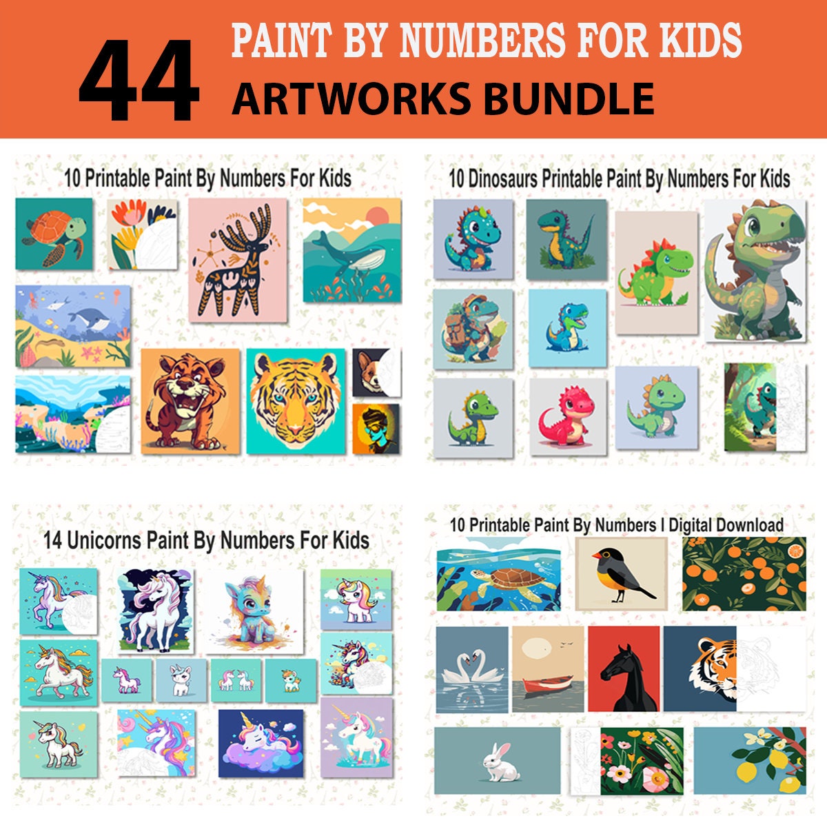 Paint by Number - 44 Bundle Artworks Printable Paint by Numbers - Paint ...
