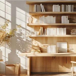 Zoom Visual Background, Sunlit Minimalist Bookshelf Virtual Backdrop ...