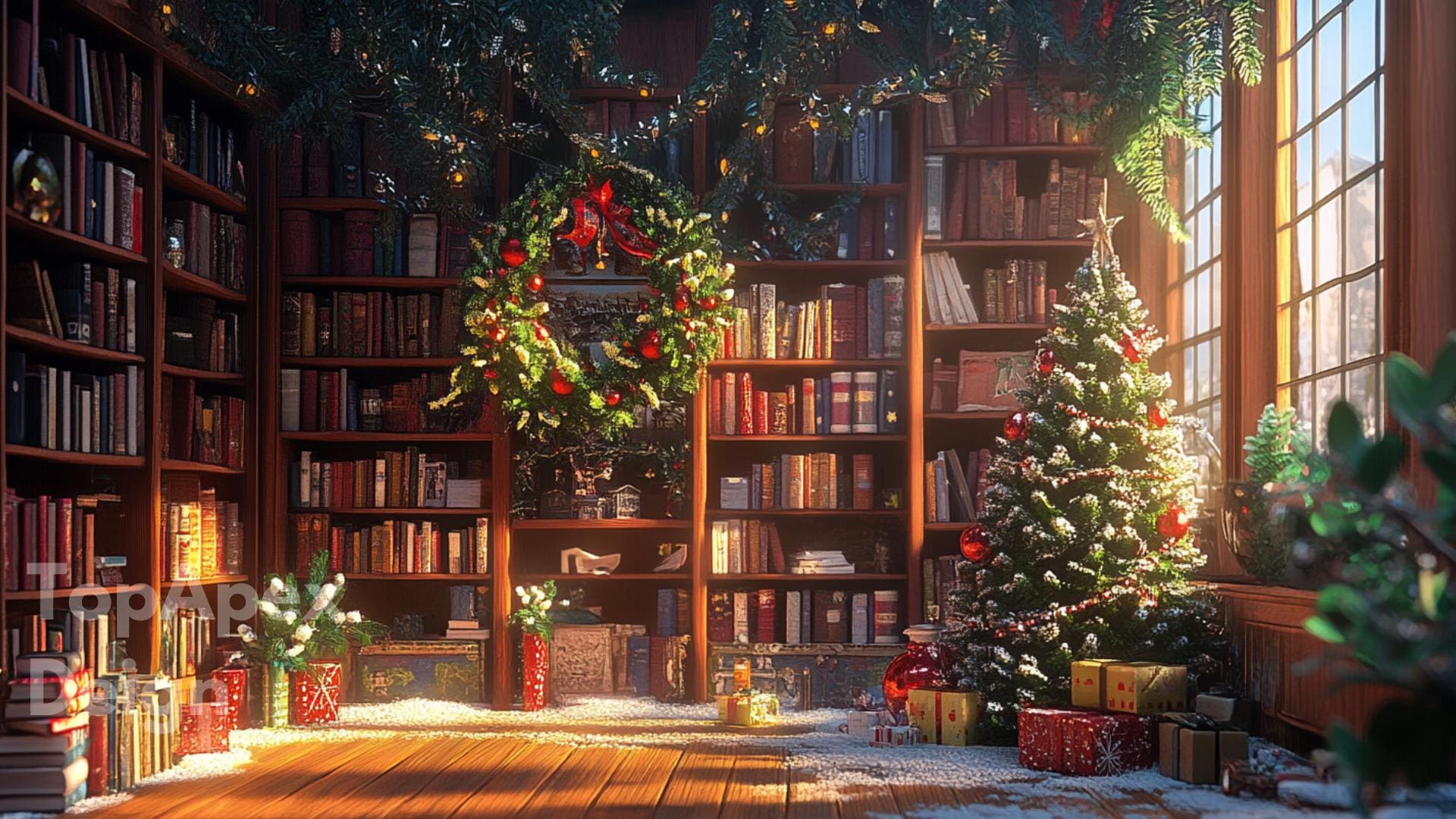 Christmas Library Zoom Background, Holiday Background Shelving for Zoom ...