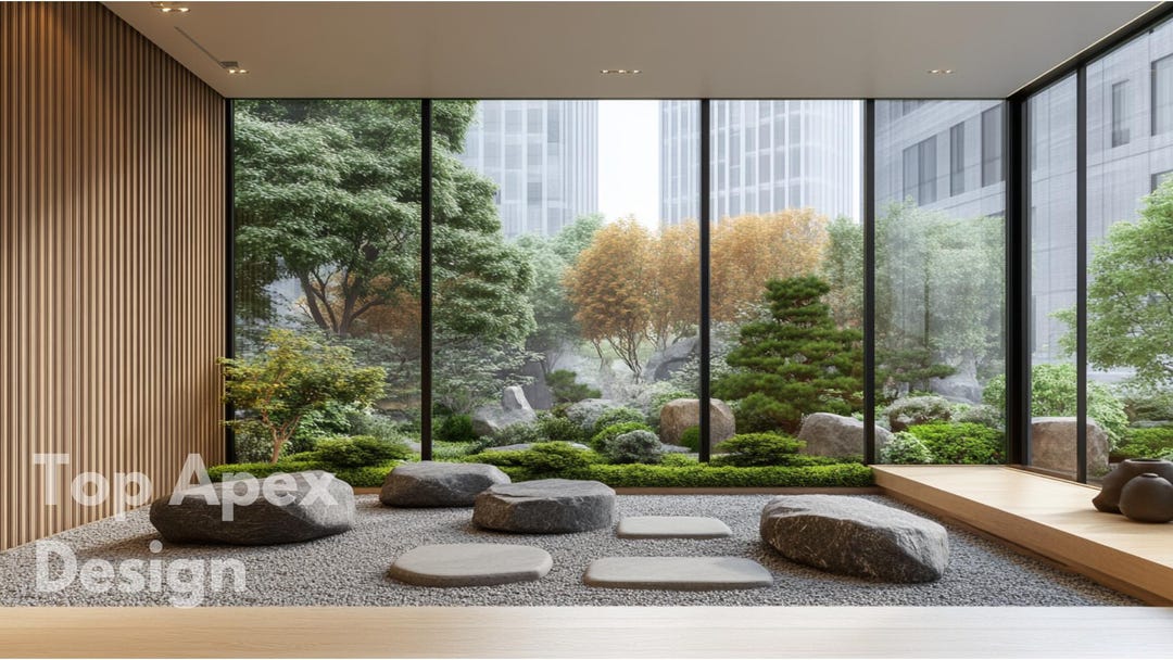 Zen Japanese Garden Zoom Background, Modern Indoor Virtual Background ...
