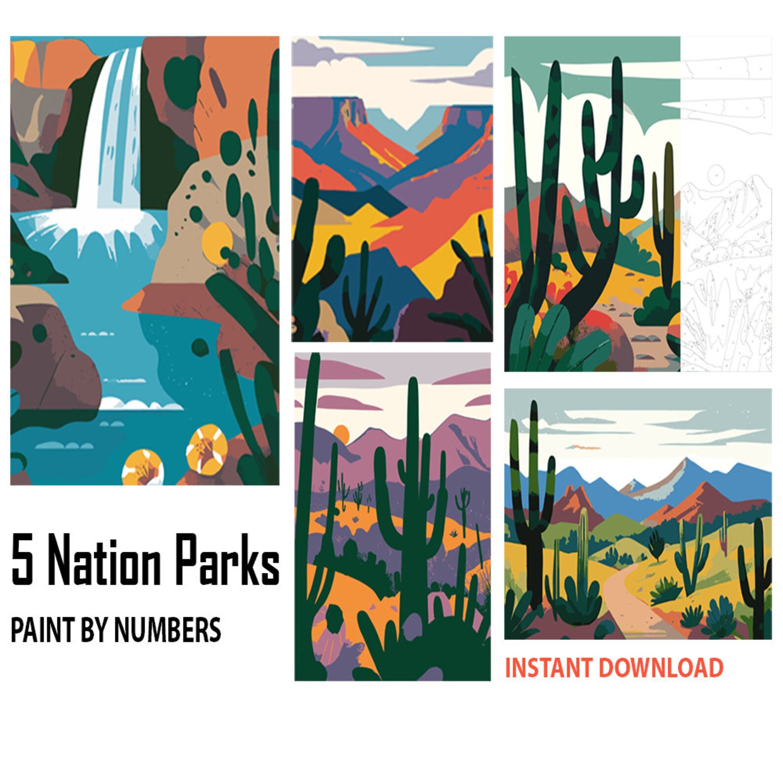 5 Printable Paint by Numbers - Paint by Numbers for Adults - Paint by ...