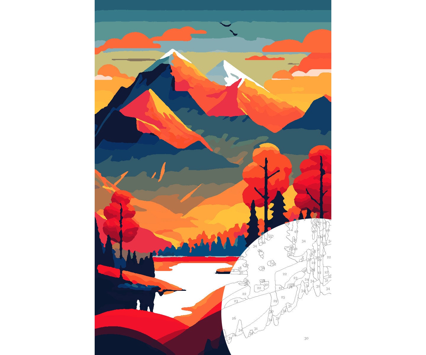 20 Printable Paint by Numbers - Paint by Numbers for Adults - Landscape ...