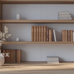 Wood Bookshelf Zoom Background, Minimalist Library Virtual Background ...