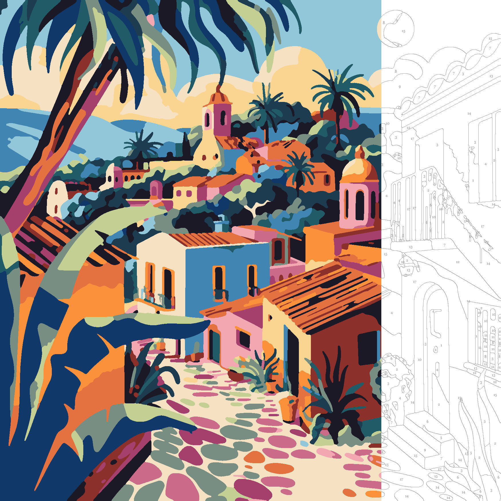 Paint by Number Vibrant Mexican Village Mexico Architecture Paint by ...