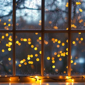 Zoom Background, Holiday Light Rainy Window Scene Background Zoom ...