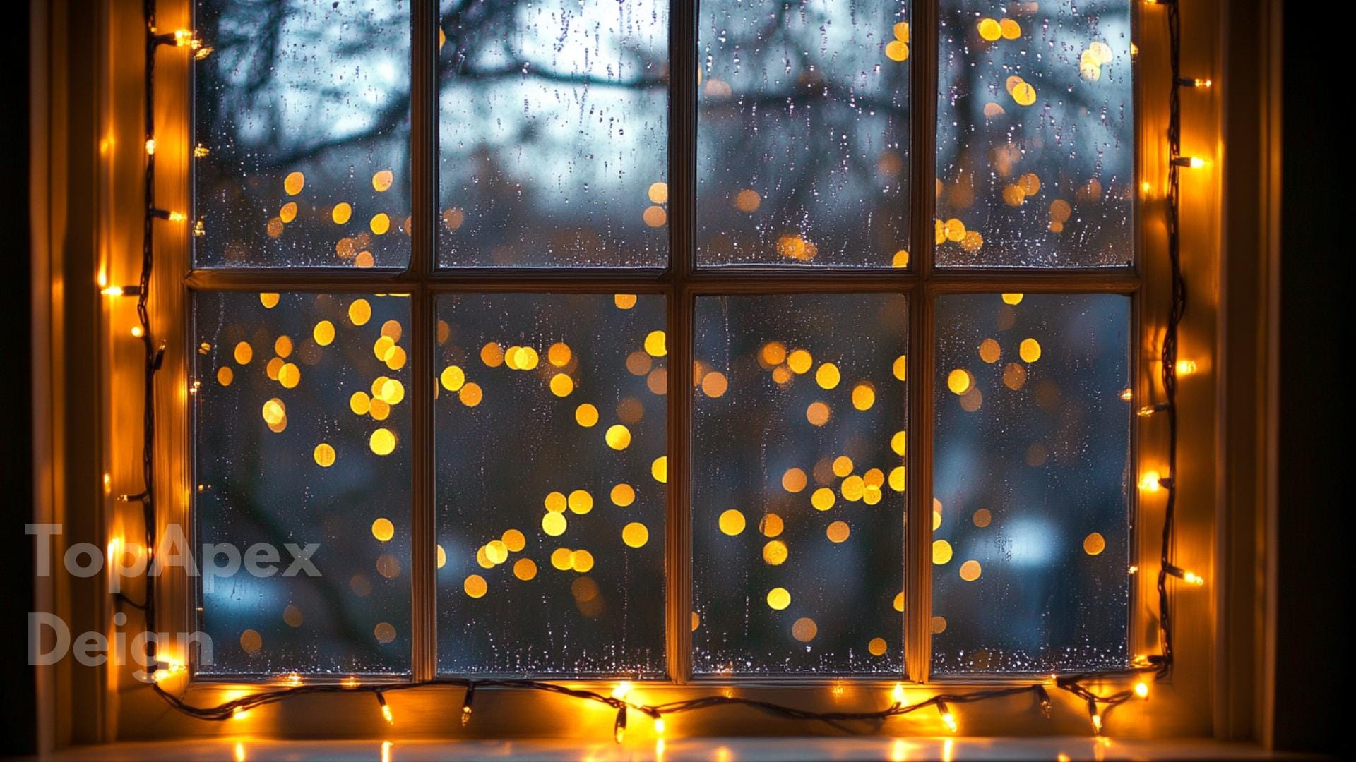 Zoom Background, Holiday Light Rainy Window Scene Background Zoom ...