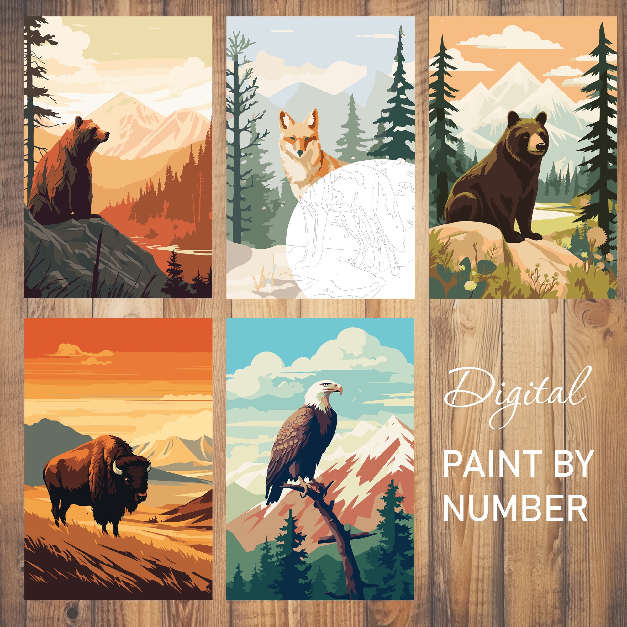 5 Printable Paint by Numbers - National Parks Wildlife Paint by Numbers ...