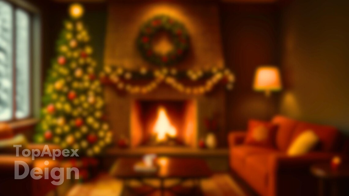 Christmas Cozy Zoom Background, Winter Fireplace Scene, Virtual Holiday ...
