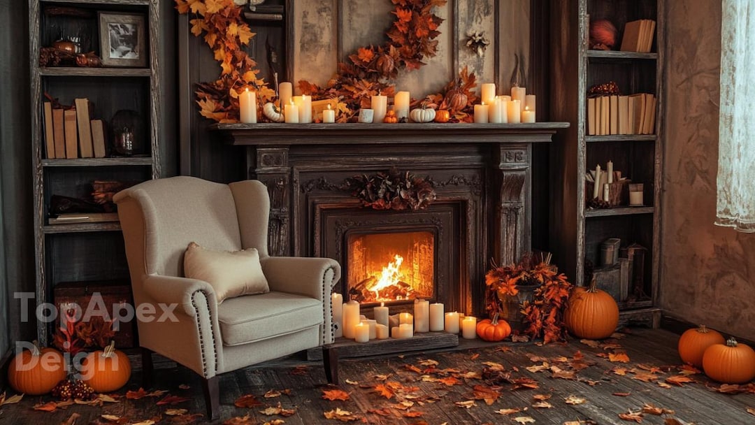 Thanksgiving Themed Zoom Background, Fireplace, Zoom Meeting Virtual ...