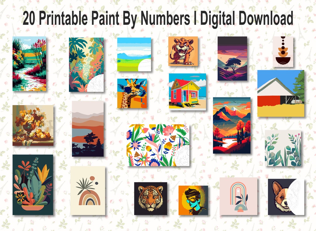20 Printable Paint by Numbers Paint by Numbers for Adults - Etsy