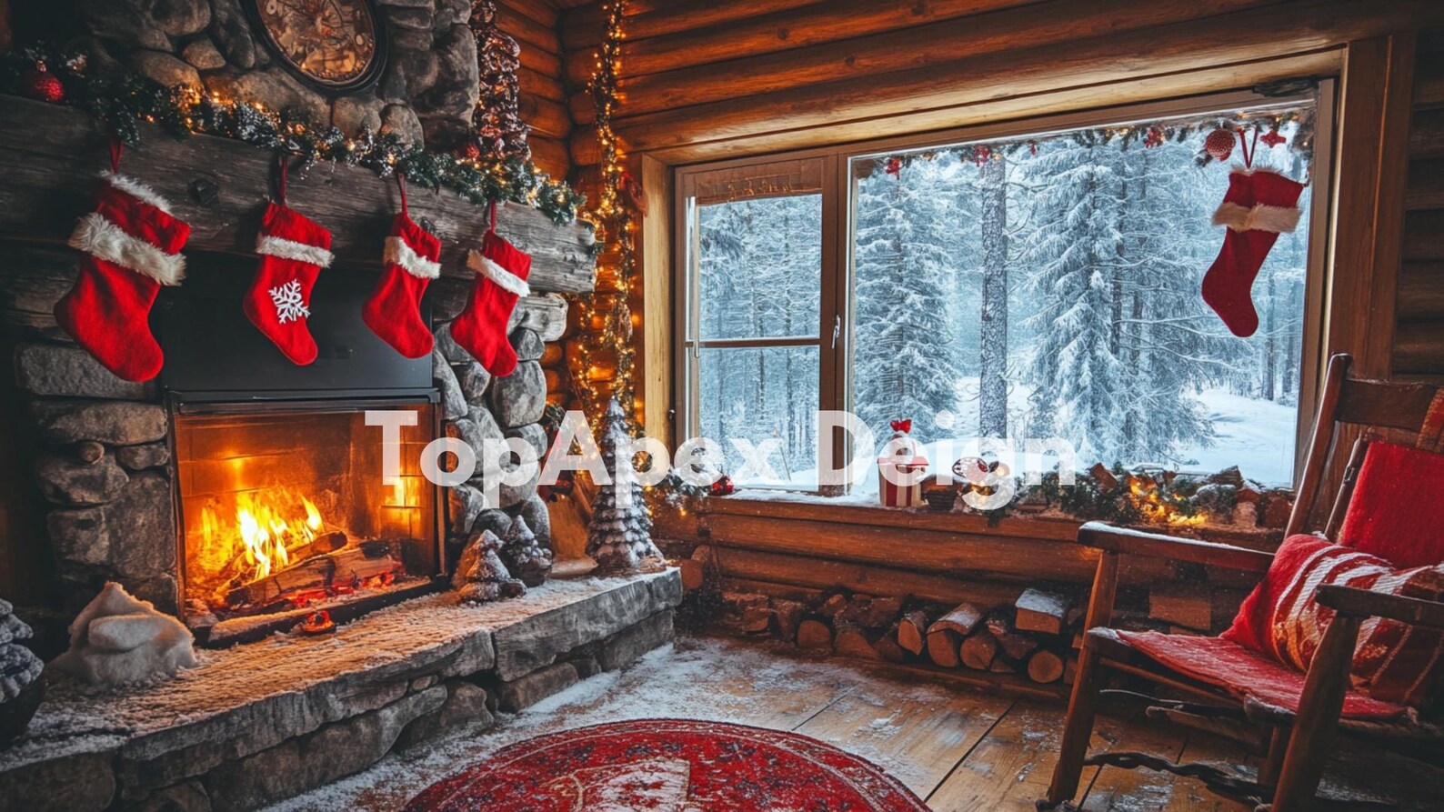Christmas Cabin Zoom Background, Winter Fireplace Scene, Virtual ...