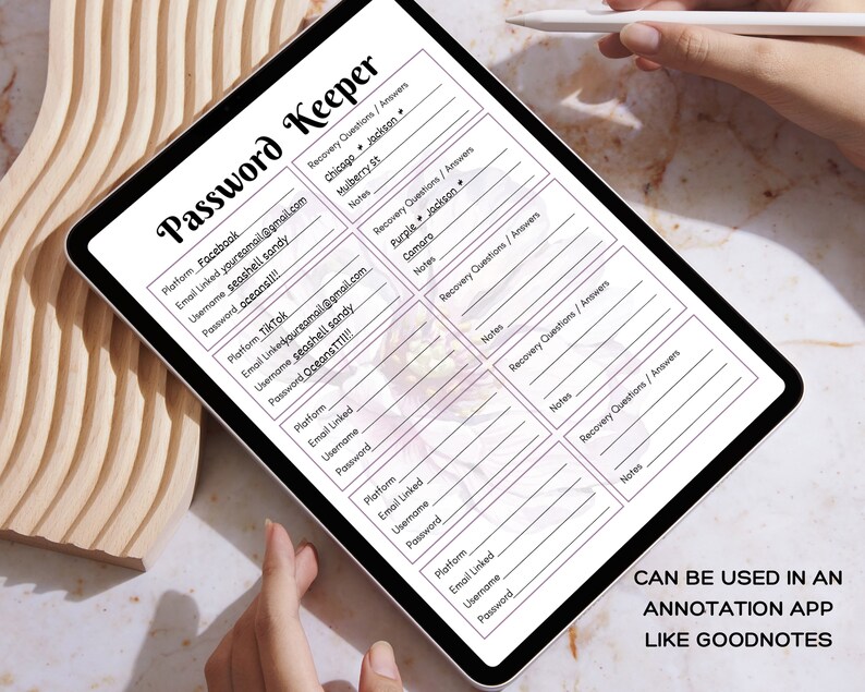 Printable Password Tracker, Security Question Password Organizer, Login ...