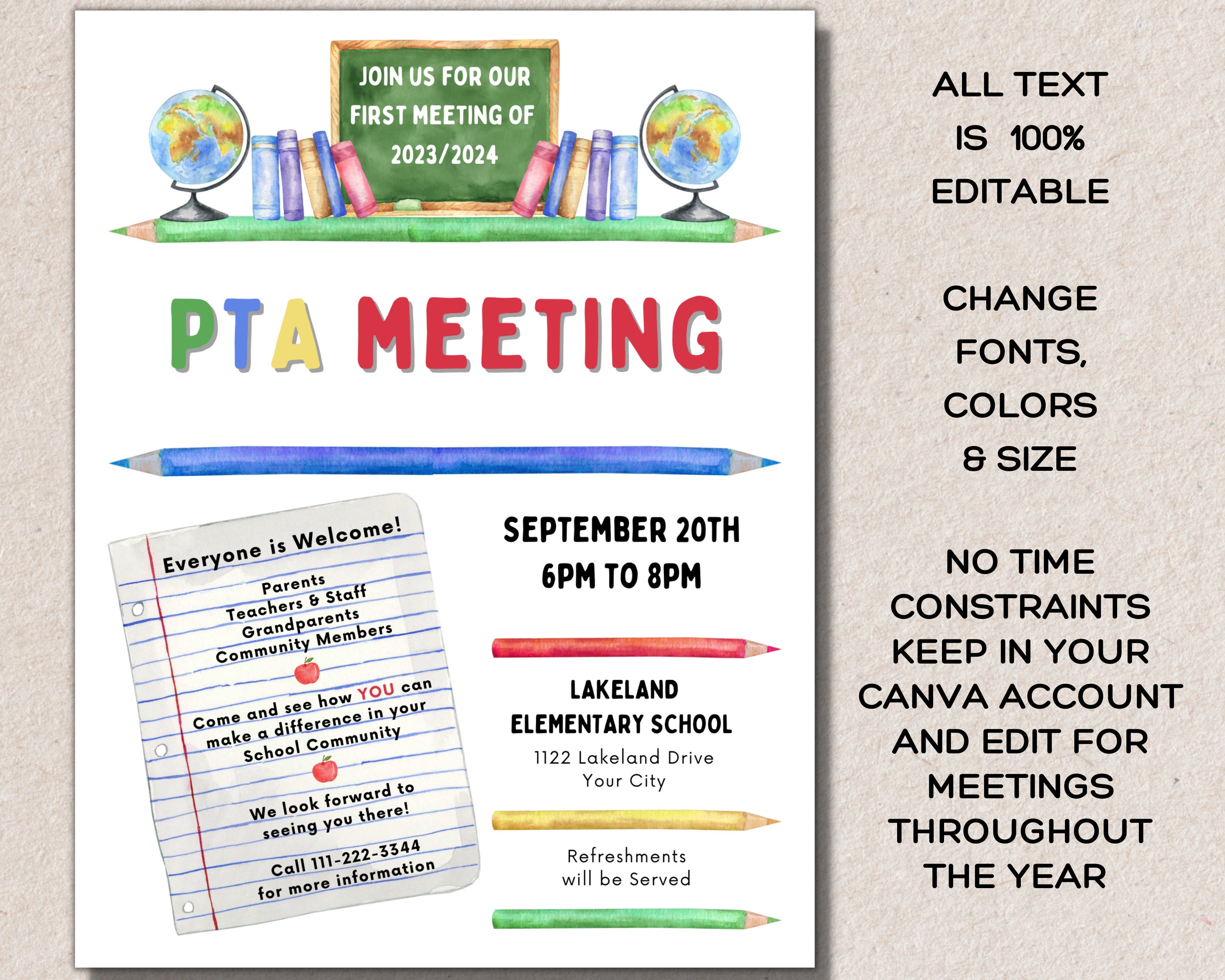 PTA Meeting Flyer, PTO Event Flyer Template, School Organization ...