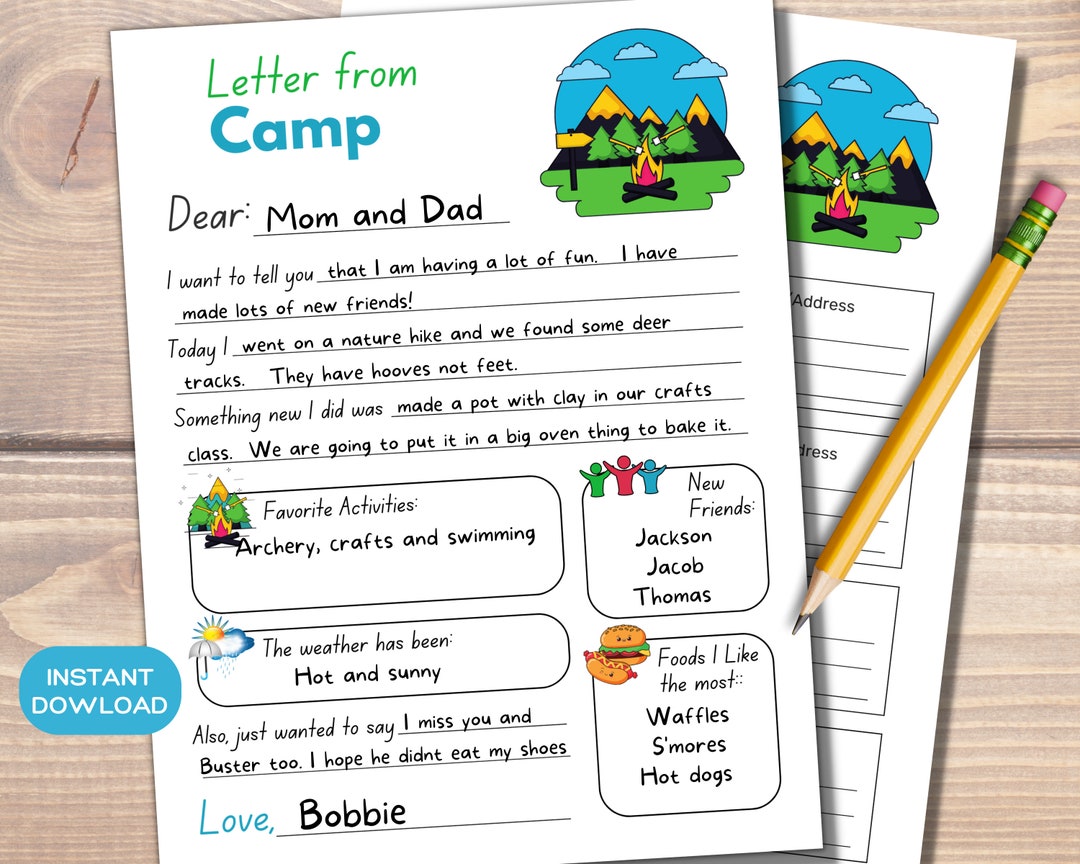 Letter From Camp Printable, Sleep Away Camp Stationary, Fill in the ...