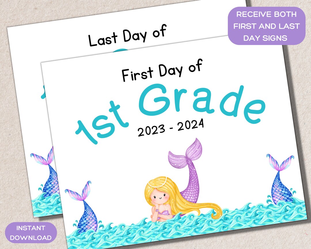 First Day of 1st Grade Sign Printable Mermaid First Day of - Etsy