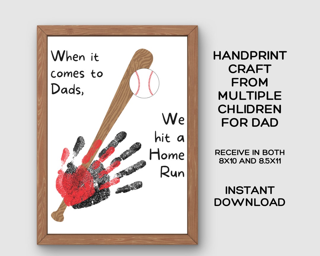 DIY Handprint Gift for Dad From Multiple Kids, Baseball Handprint Art ...