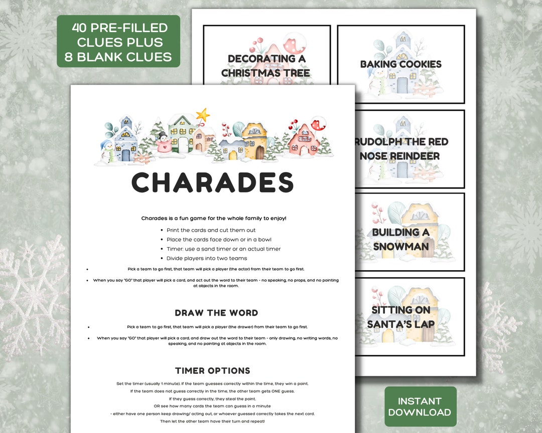 Christmas Charades, Party Games for Large Groups, Holiday Charades for ...
