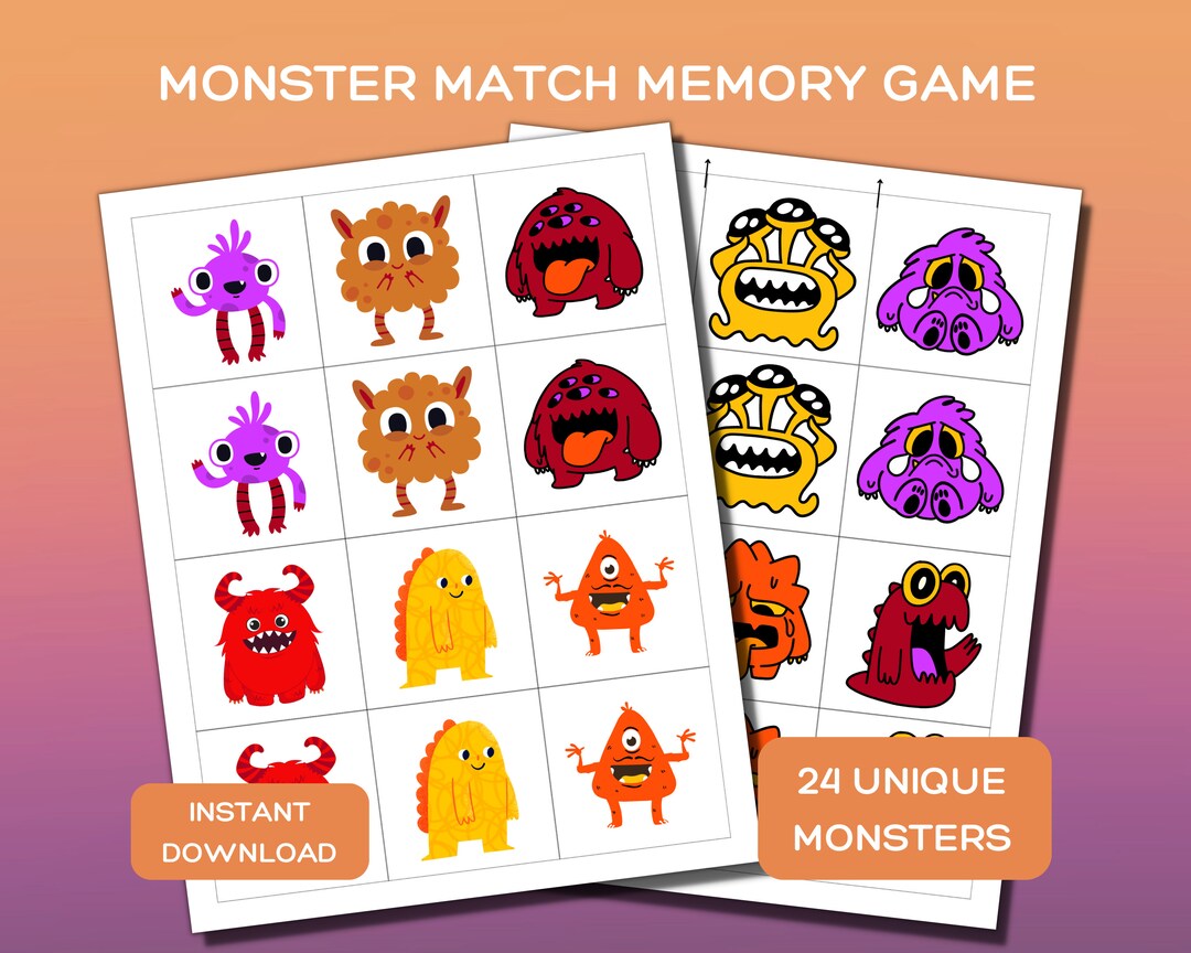 Monster Matching Game for Toddlers and Kids Memory Game for - Etsy