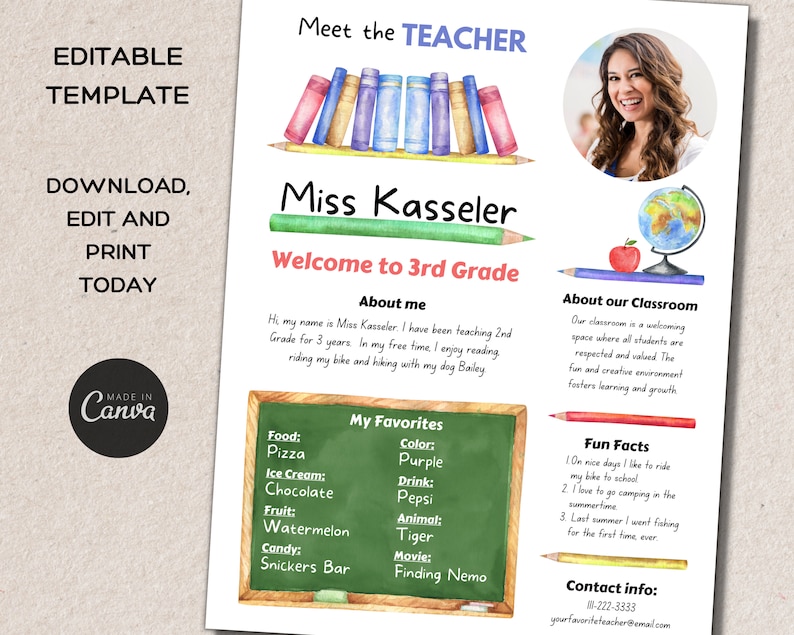Meet the Teacher Editable Template Welcome Back to School - Etsy