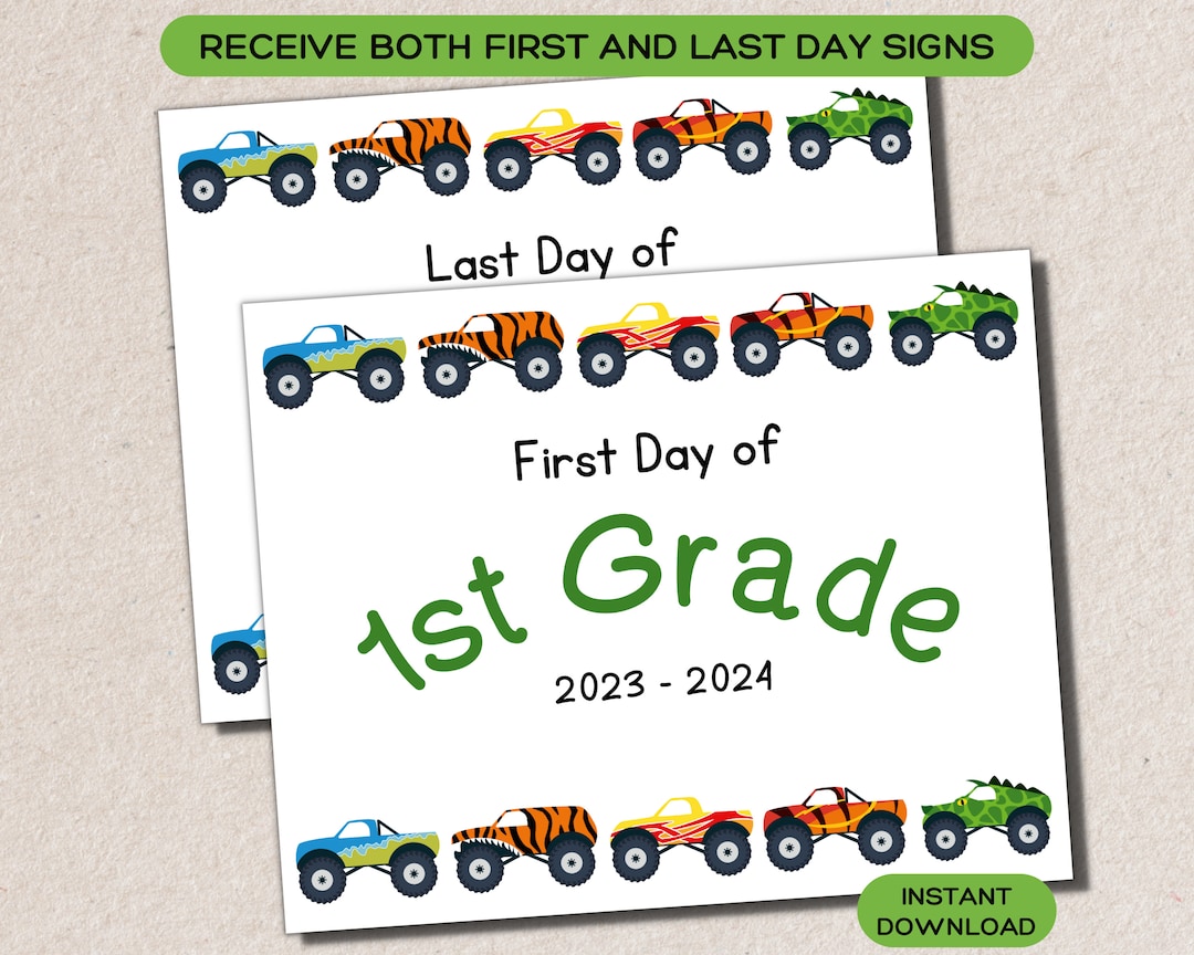 First Day of 1st Grade Sign Printable Monster Truck First Day - Etsy Canada