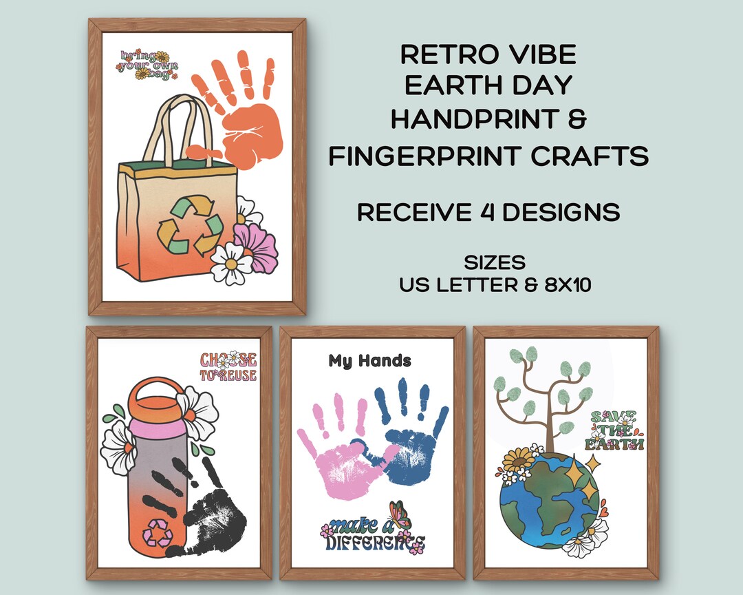Earth Day Printable Handprint Art Bundle, Earth Day Fingerprint Craft ...