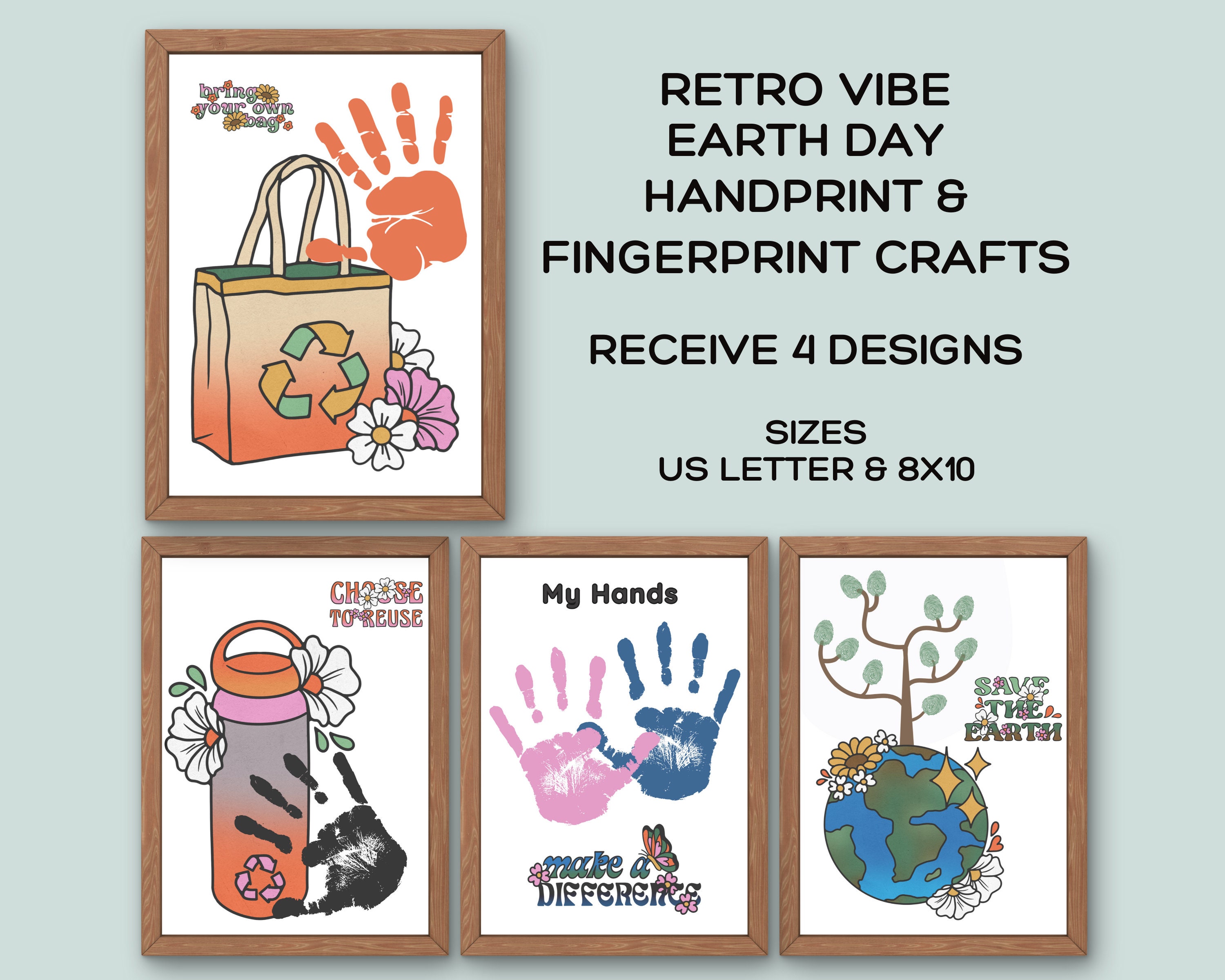 Earth Day Printable Handprint Art Bundle, Earth Day Fingerprint Craft ...