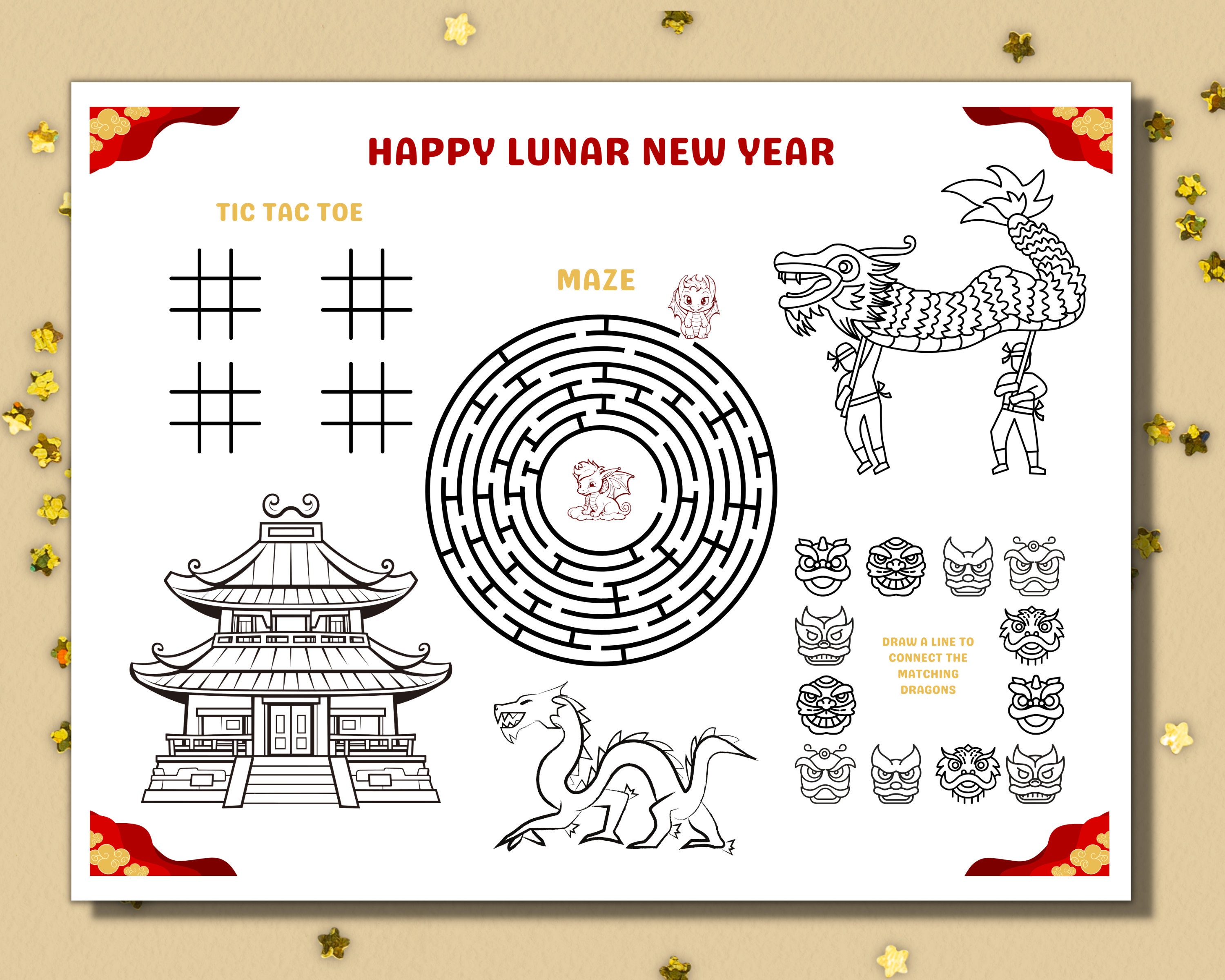 Lunar New Year Activity Placemats, Chinese New Year Dragon Coloring ...