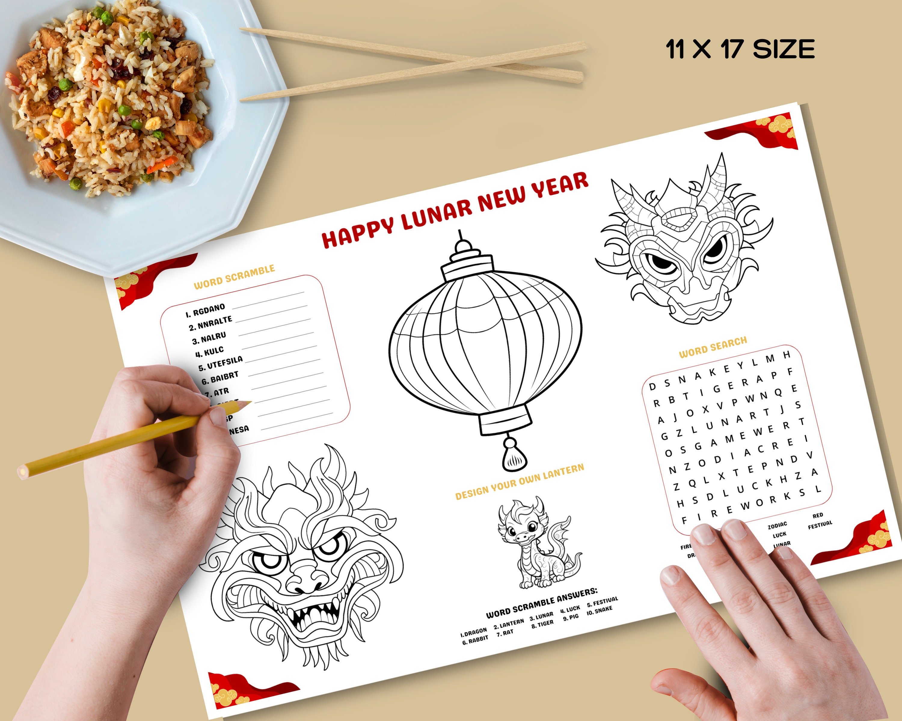 Lunar New Year Activity Placemats, Chinese New Year Dragon Coloring ...