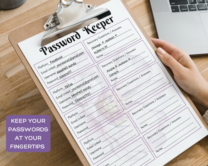 Printable Password Tracker, Security Question Password Organizer, Login ...