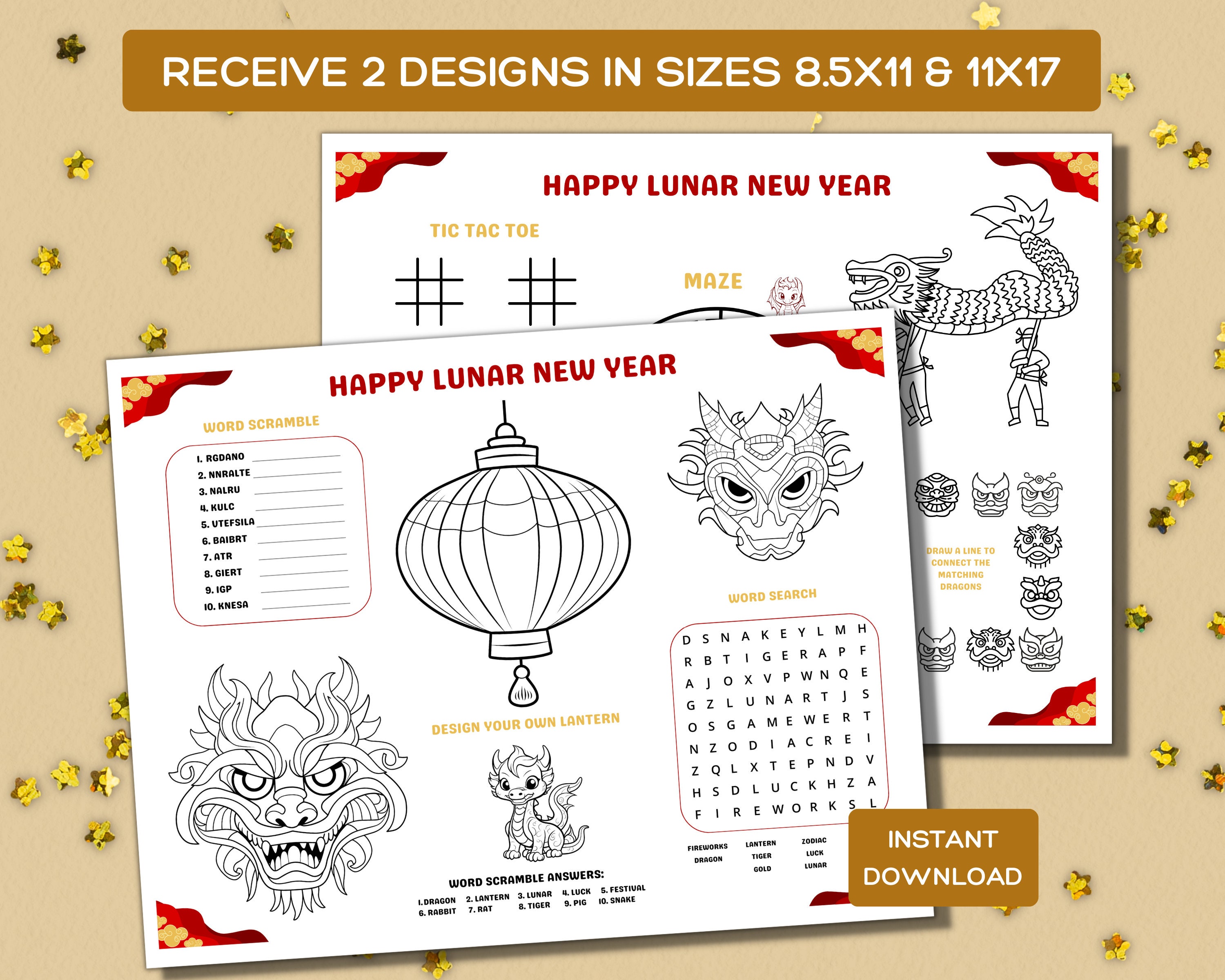 Lunar New Year Activity Placemats, Chinese New Year Dragon Coloring ...