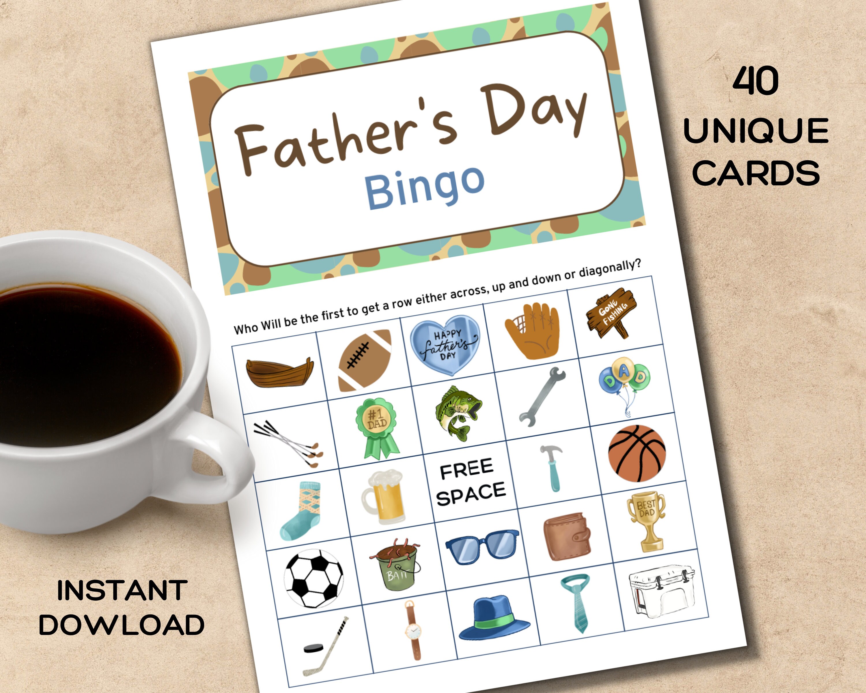 Fathers Day Bingo, Family Game Night, Family Reunion Games, Fathers Day ...