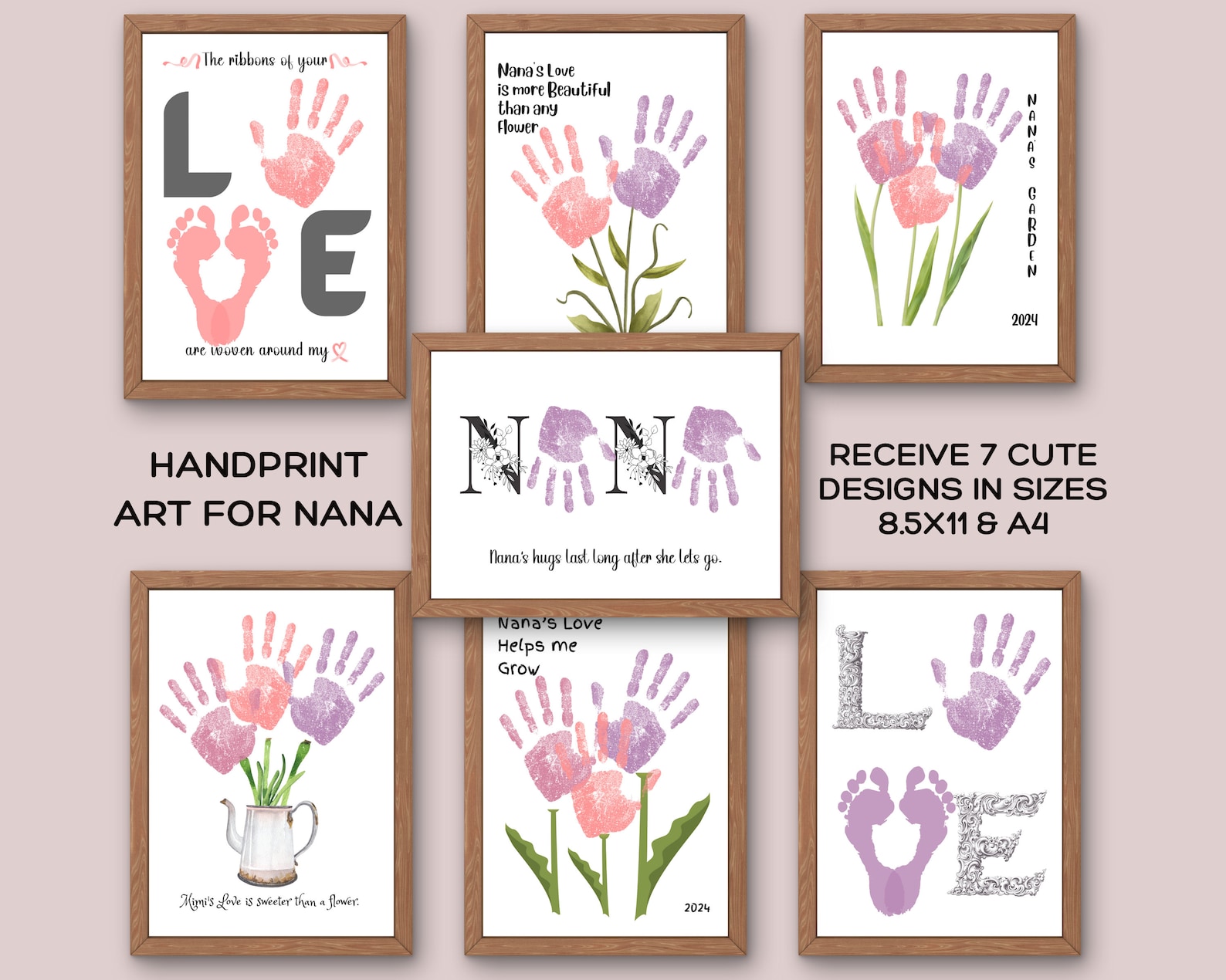 Flower Handprint Art DIY Nana Gift, Footprint Craft From Grandkids ...