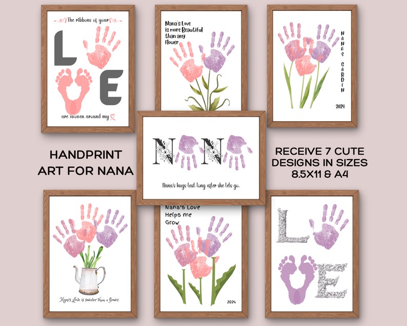 Flower Handprint Art DIY Nana Gift, Footprint Craft From Grandkids ...